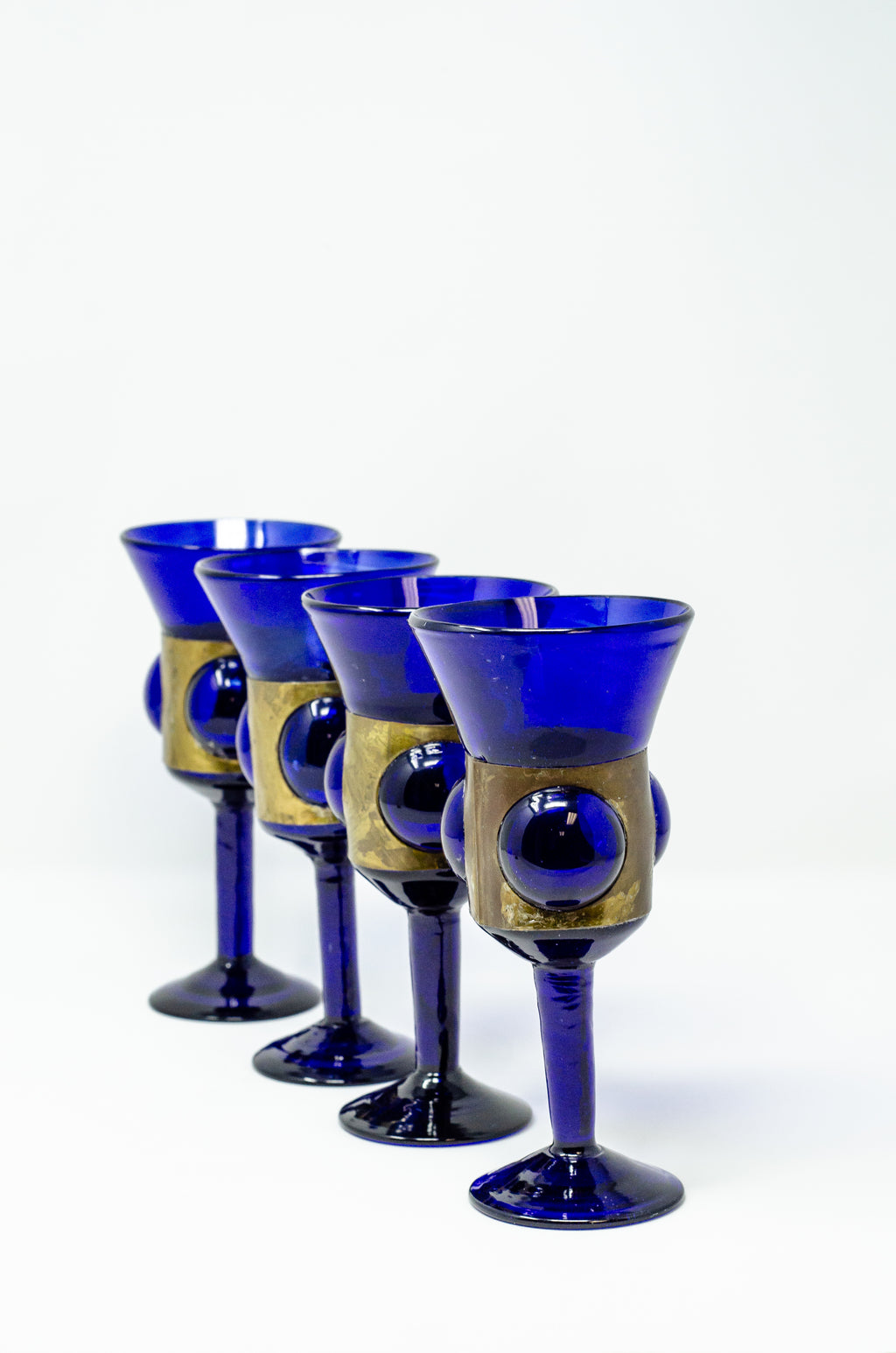 Felipe Derflingher Brutalist Blown Glass and Brass Cage Wine Goblets ...